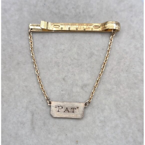 Accessories | Vintage Gold Tone Tie Bar Clip With Chain Pat Nameplate ...